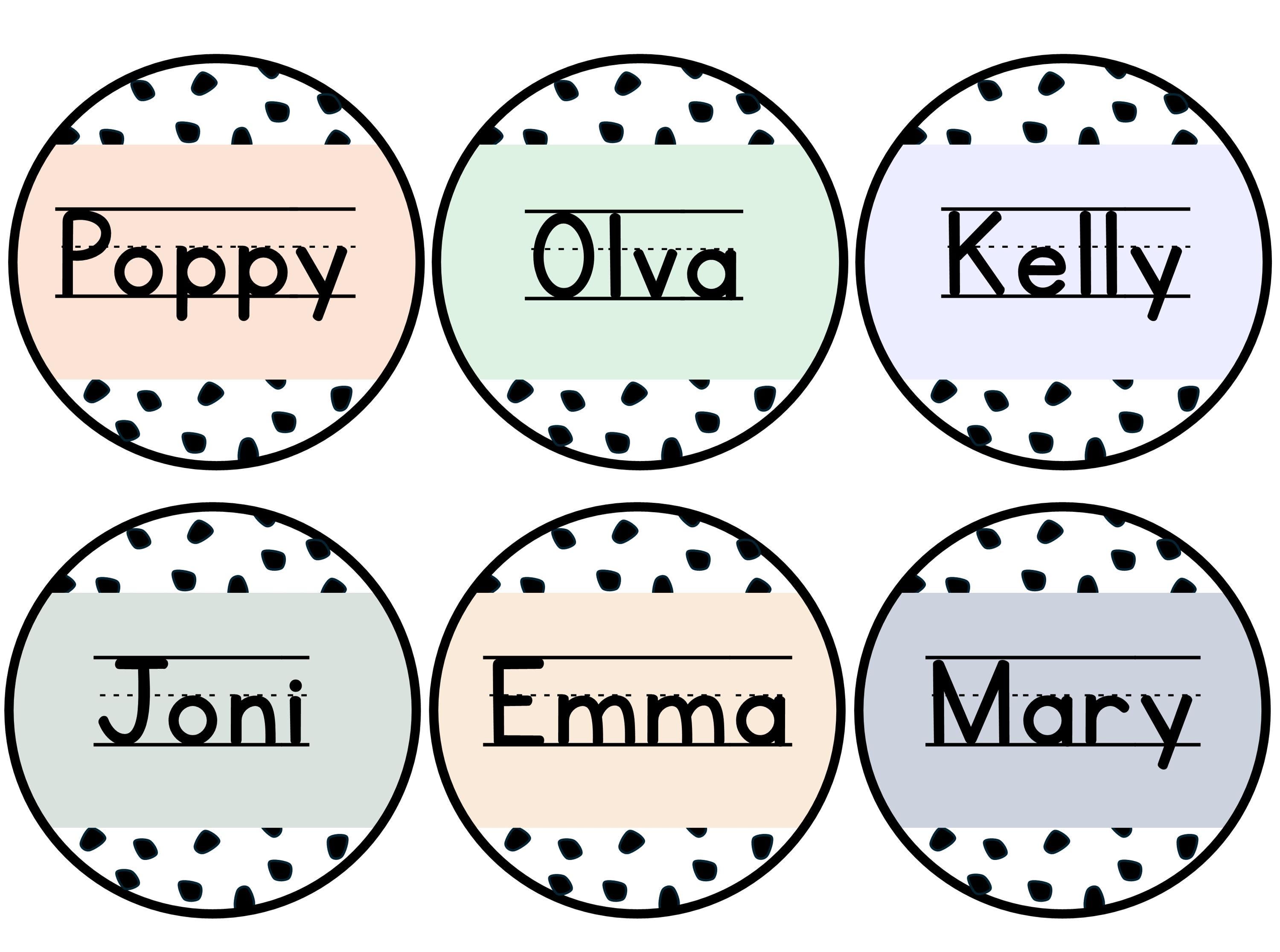 Printable Spotty Student Name Tags Printable, Editable Circular Name ...
