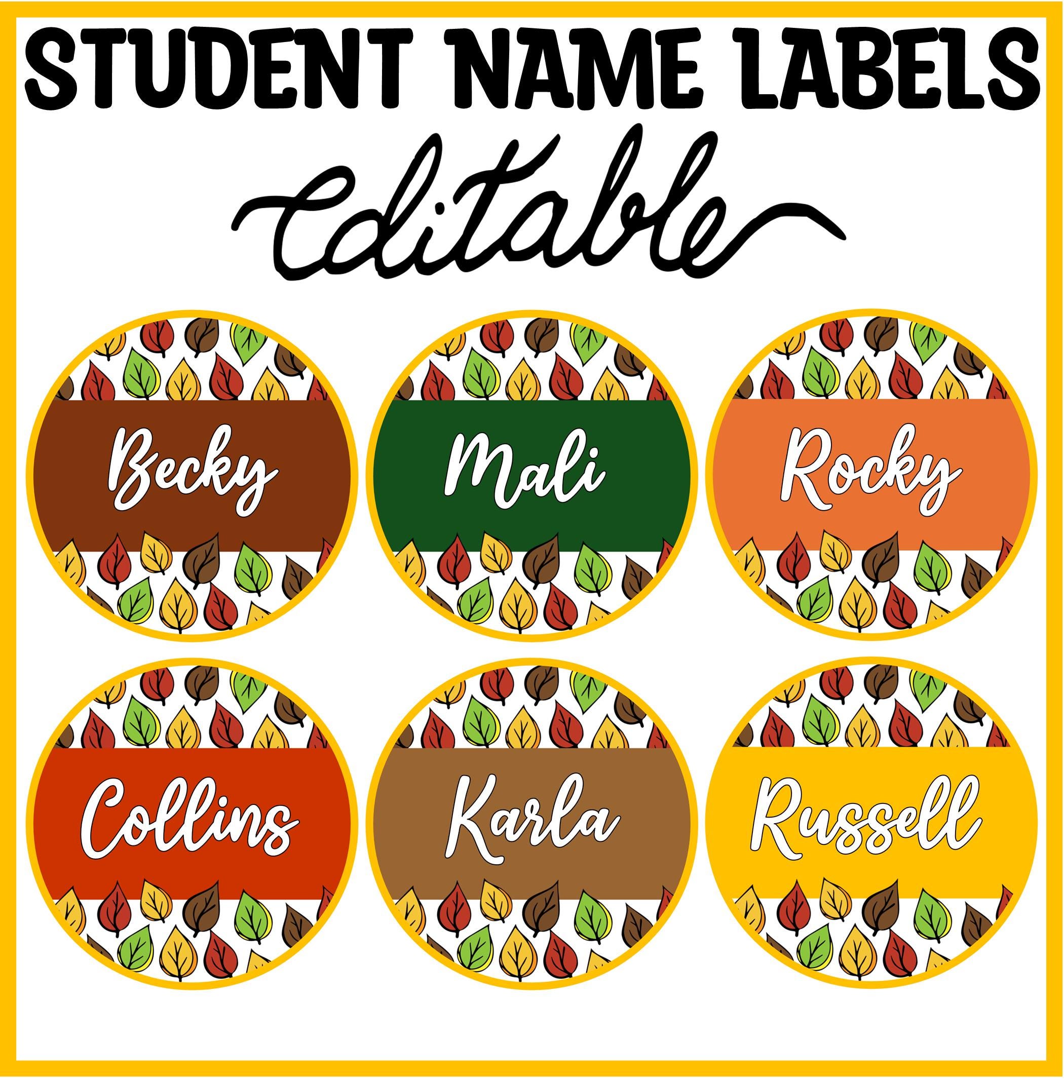 Round Autumn Student Name Labels, Fall Name Plates, Leaves Name Signs ...