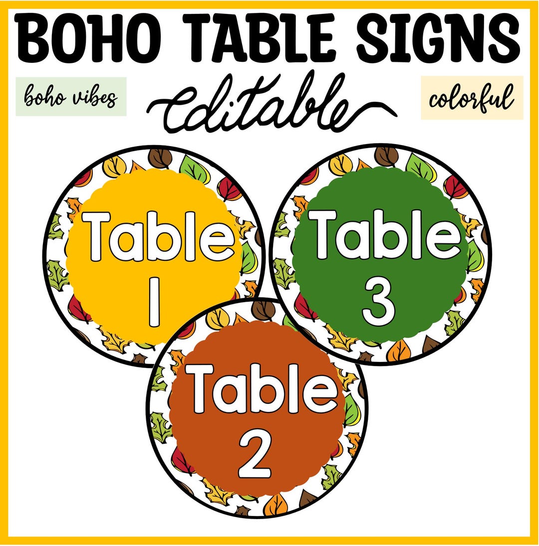 Printable Fall Table Numbers, Autumn Table Number Labels, Table Signs ...