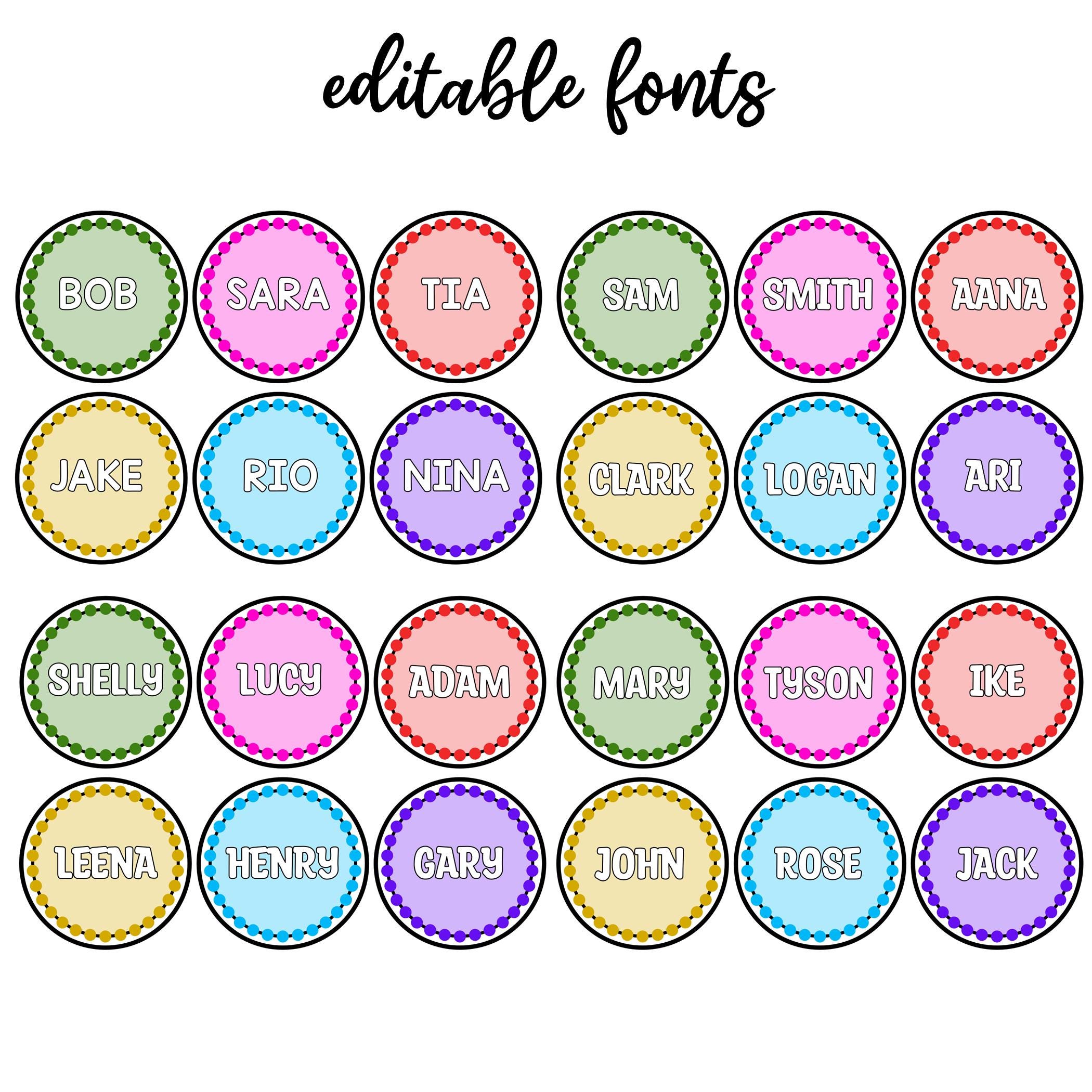 Printable Bright Round Student Name Labels, Circle Name Badges, Name ...