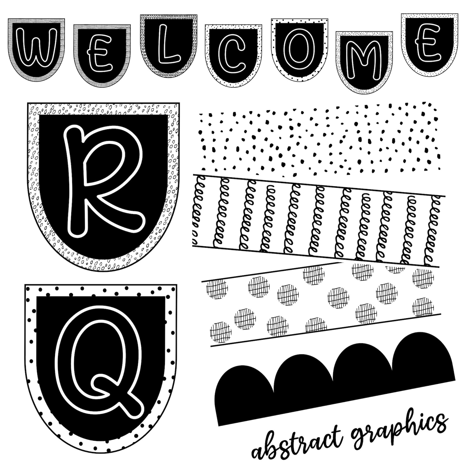 Black and White Abstract Classroom Decor Bundle Pack, Back to School ...
