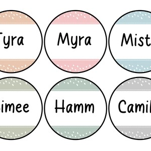 Printable Boho Neutral Spotty Round Student Name Labels, Circle Name ...