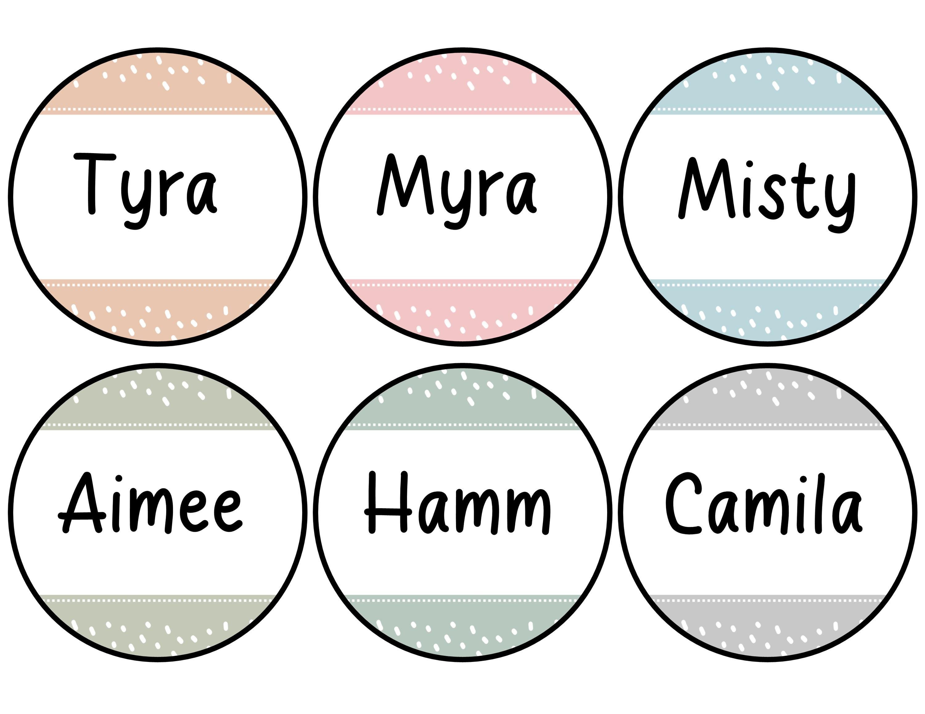 Printable Boho Neutral Spotty Round Student Name Labels, Circle Name ...