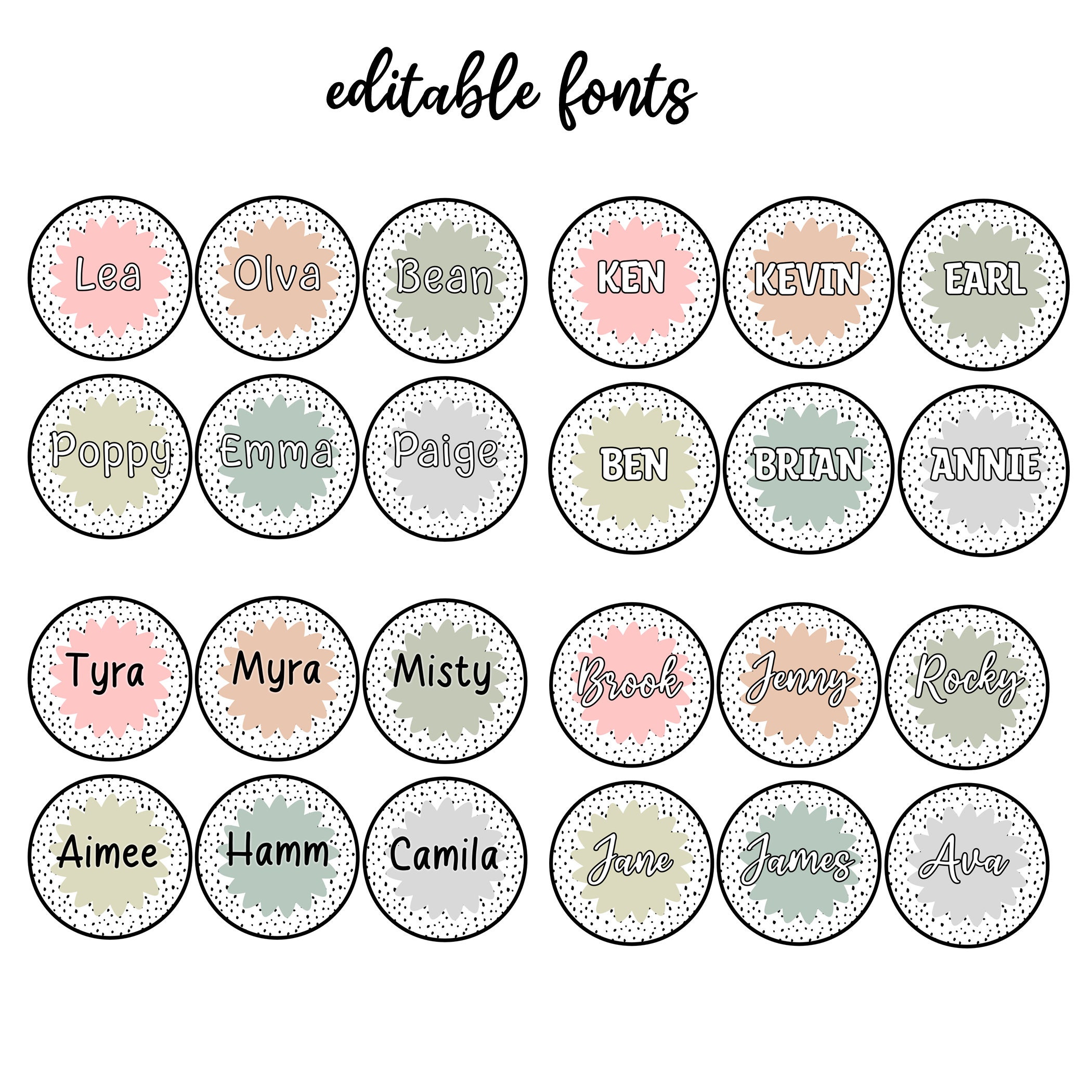 Printable Boho Neutral Spotty Student Name Labels, Circle Tags, Bin ...