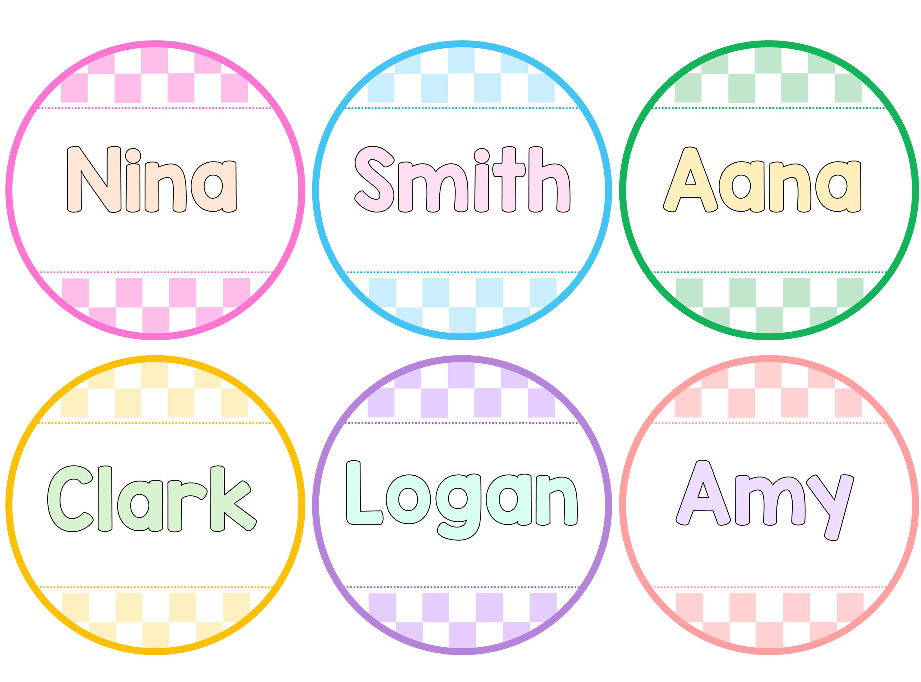 Printable Pastel Student Name Tags, Round Daycare Labels, Circle Cubby ...