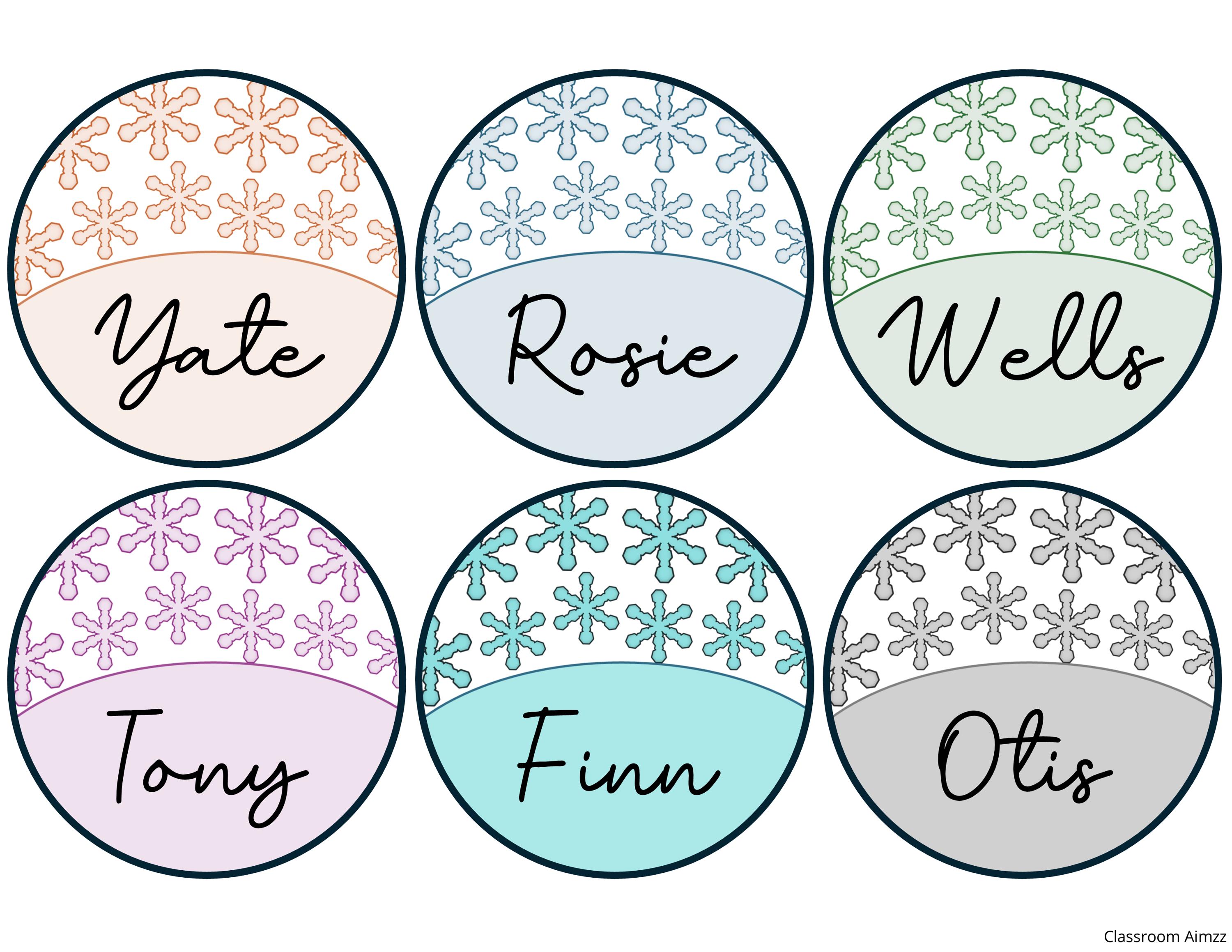 Winter Student Name Tags, Printable Snowflakes Name Labels, Cubby ...