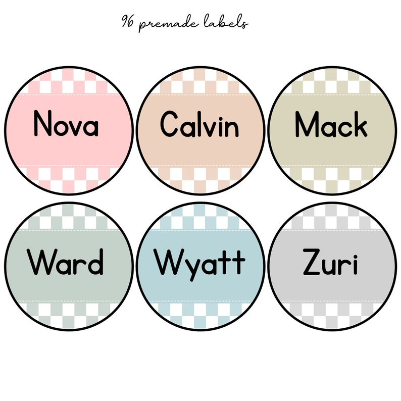 Back to School Round Boho Neutral Checkered Classic Student Name Labels ...