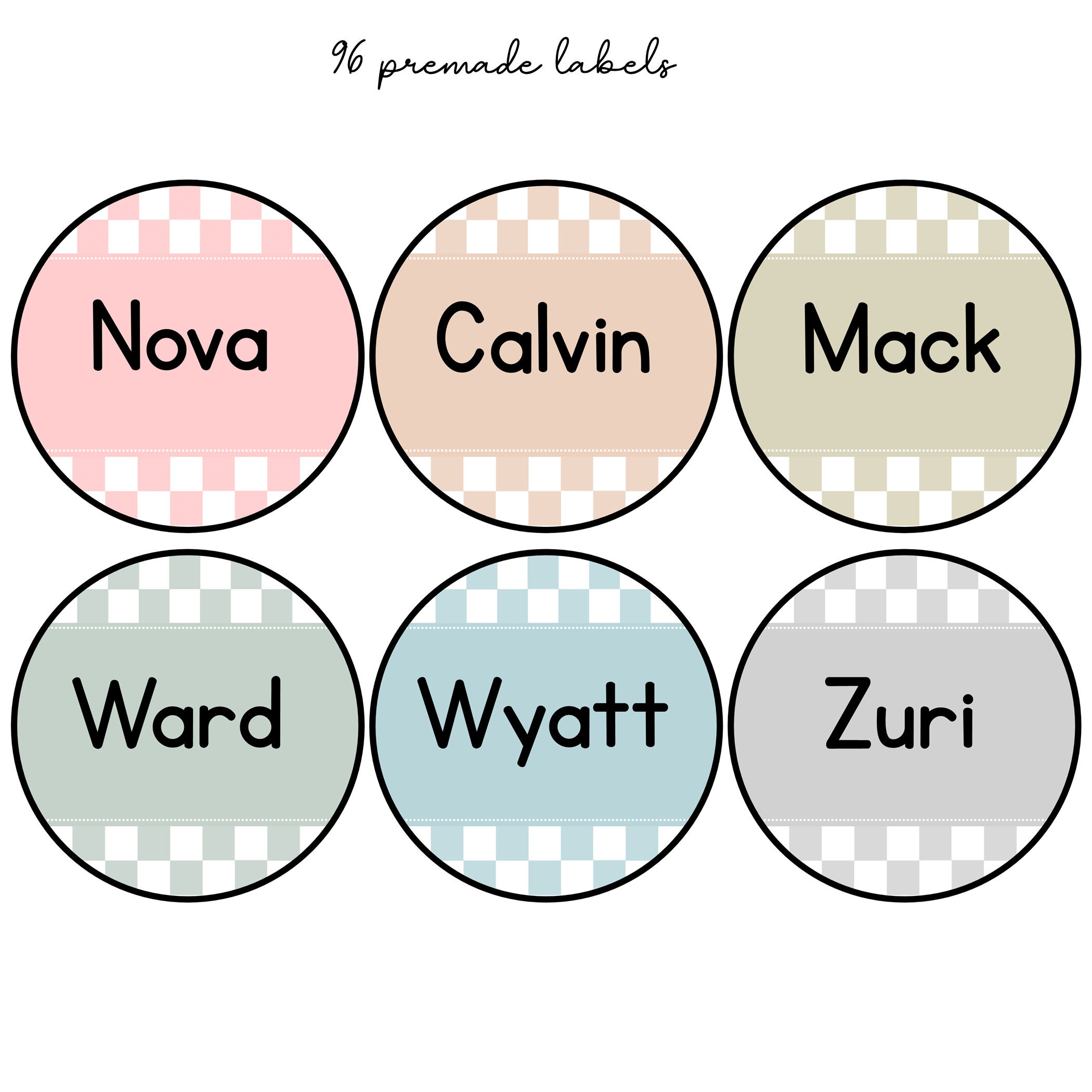 Back to School Round Boho Neutral Checkered Classic Student Name Labels ...