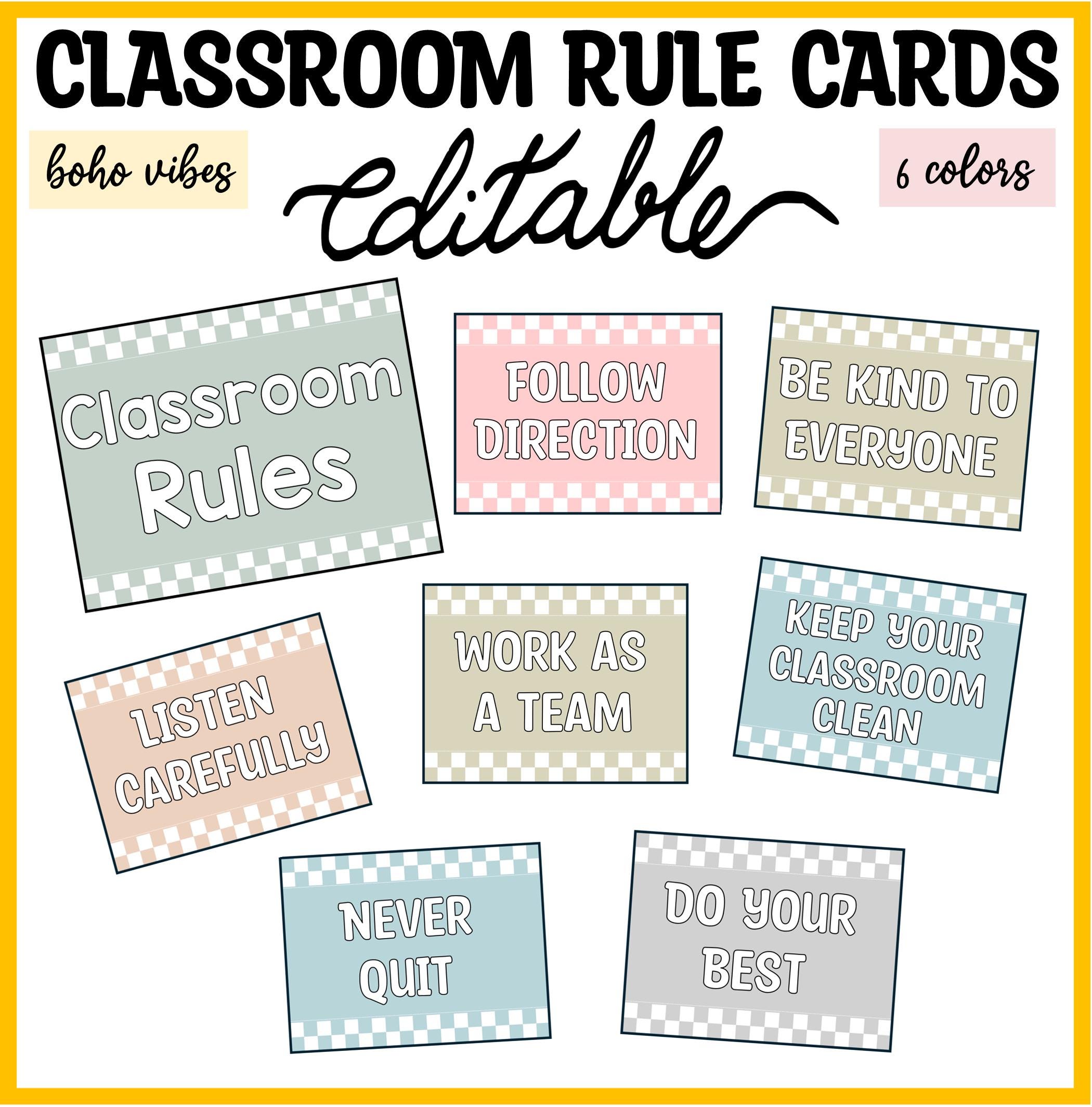 Printable Boho Checkered Classroom Rules Labels, Classroom Rules ...