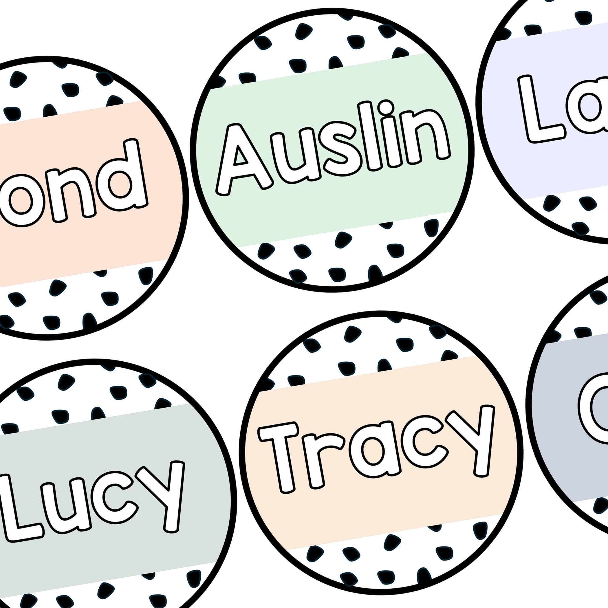 Printable Spotty Student Name Tags Printable, Editable Circular Name ...