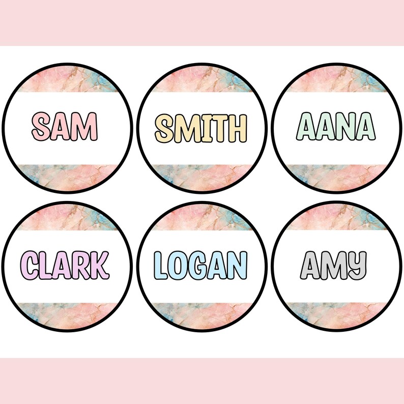 Printable Bright Student Name Labels, Editable Round Student Name Signs ...
