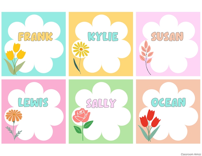 Colorful Spring Student Name Labels, Spring Name Plates, Spring Bin ...