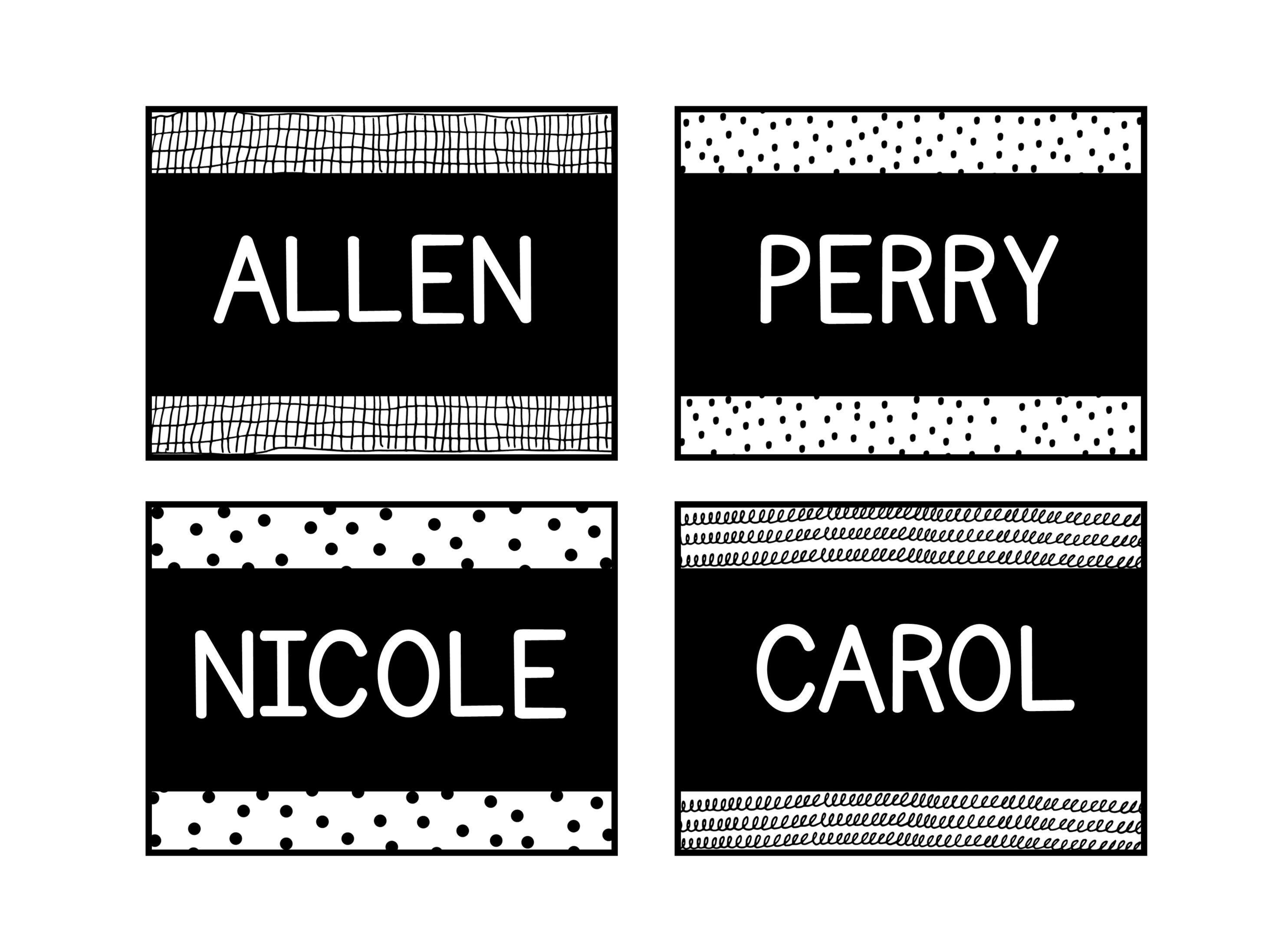 Printable Black and White Student Name Tags, Editable Circular Labels ...
