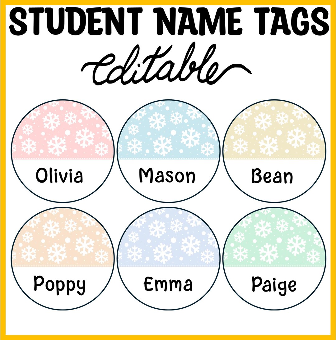 Editable Winter Student Name Tags, Printable Pastel Bulletin Board Name ...