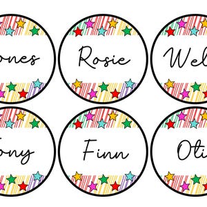 Printable Bright Stars Round Student Name Labels, Colorful Classroom ...