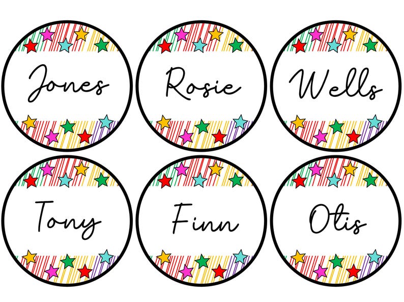 Printable Bright Stars Round Student Name Labels, Colorful Classroom ...