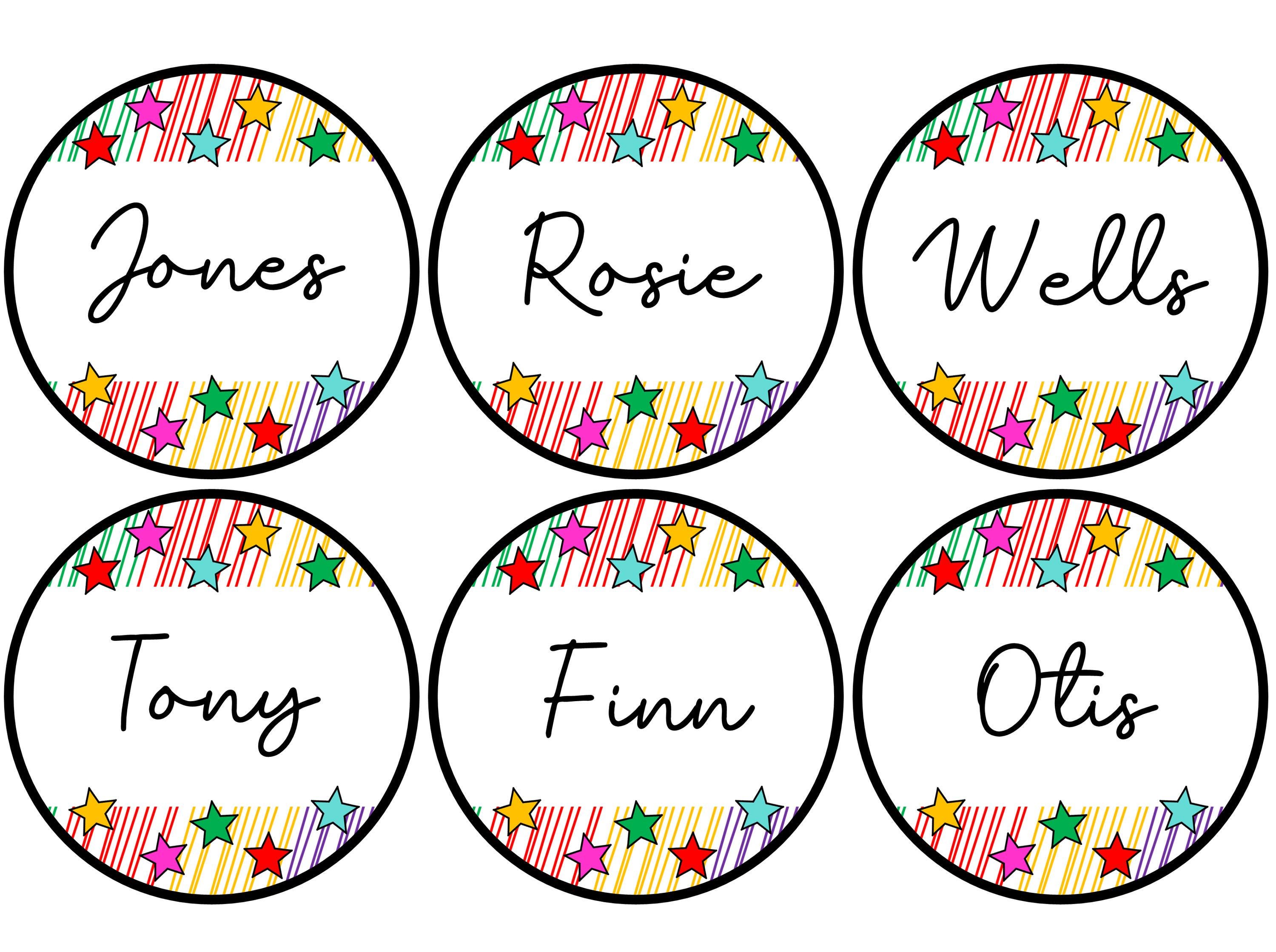 Printable Bright Stars Round Student Name Labels, Colorful Classroom ...