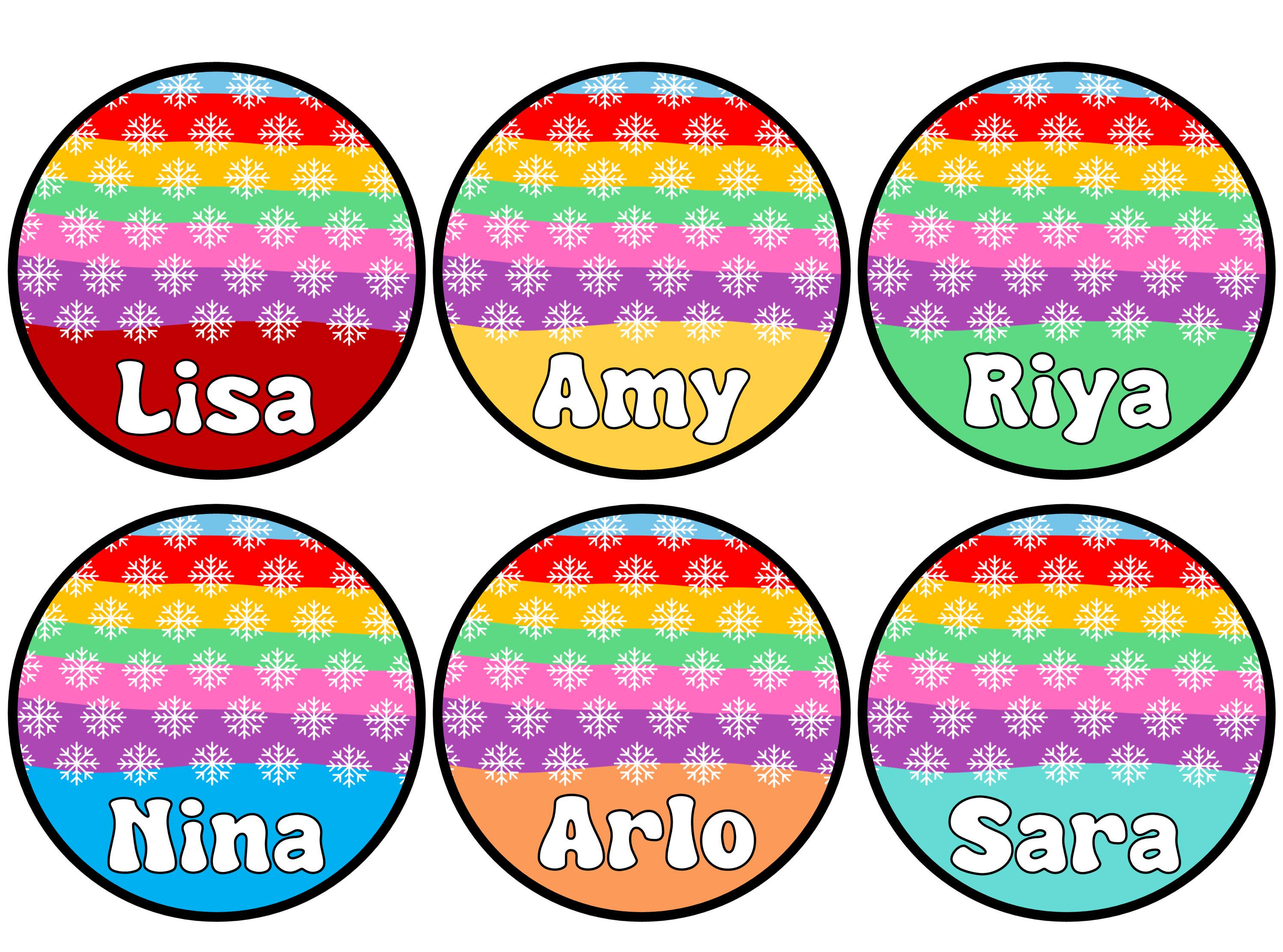 Printable Colorful Snowflakes Name Labels, Winter Name Plates, Round ...