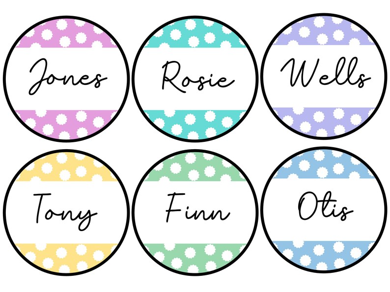 Back to School Round Name Tags, Printable Bright Student Name Tags ...