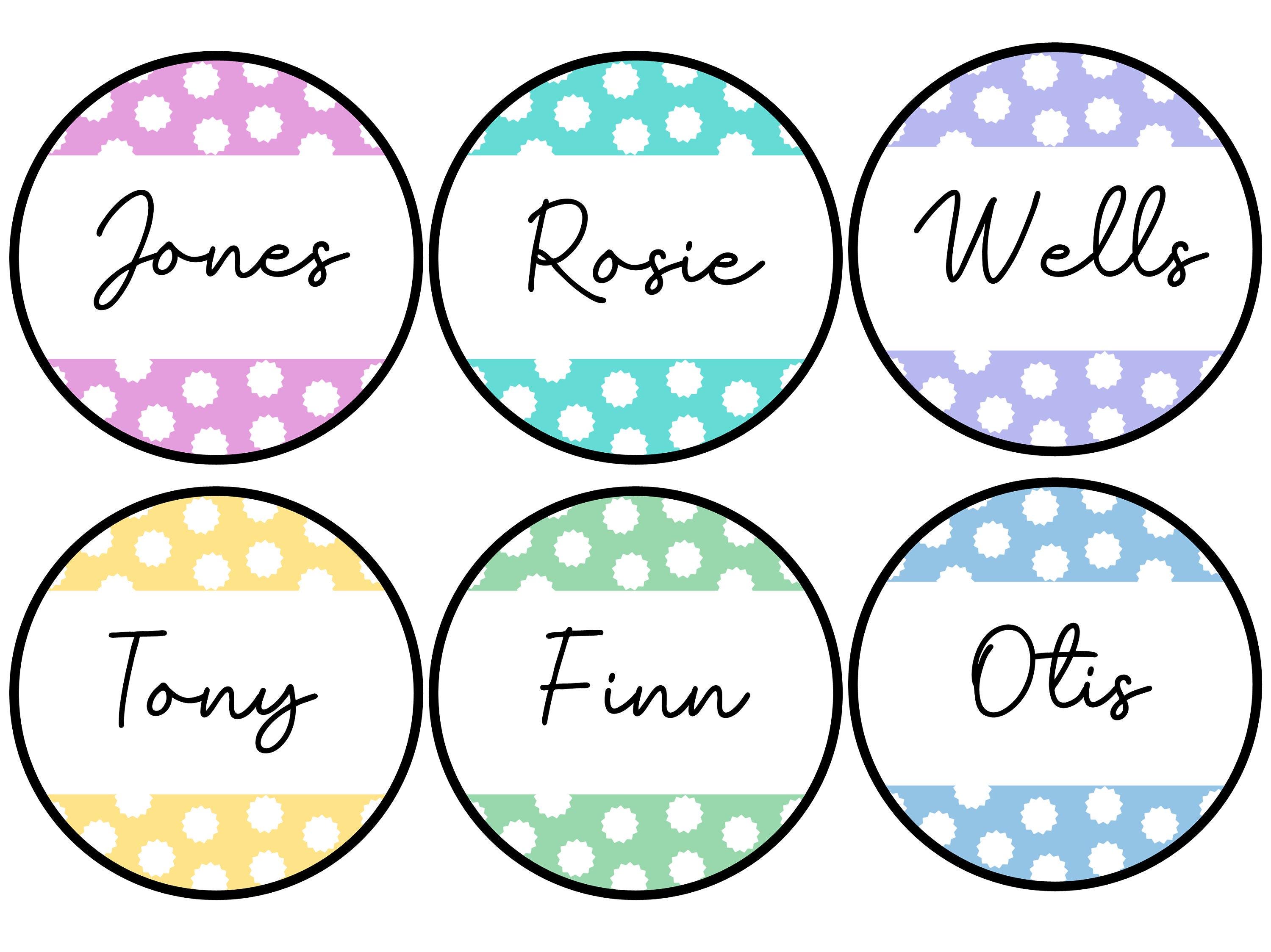 Back to School Round Name Tags, Printable Bright Student Name Tags ...