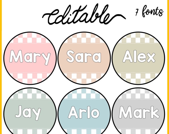Printable Boho Spotty Neutral Student Name Labels, Round Student Name ...