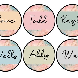 Printable Bright Student Name Labels, Editable Round Student Name Signs ...