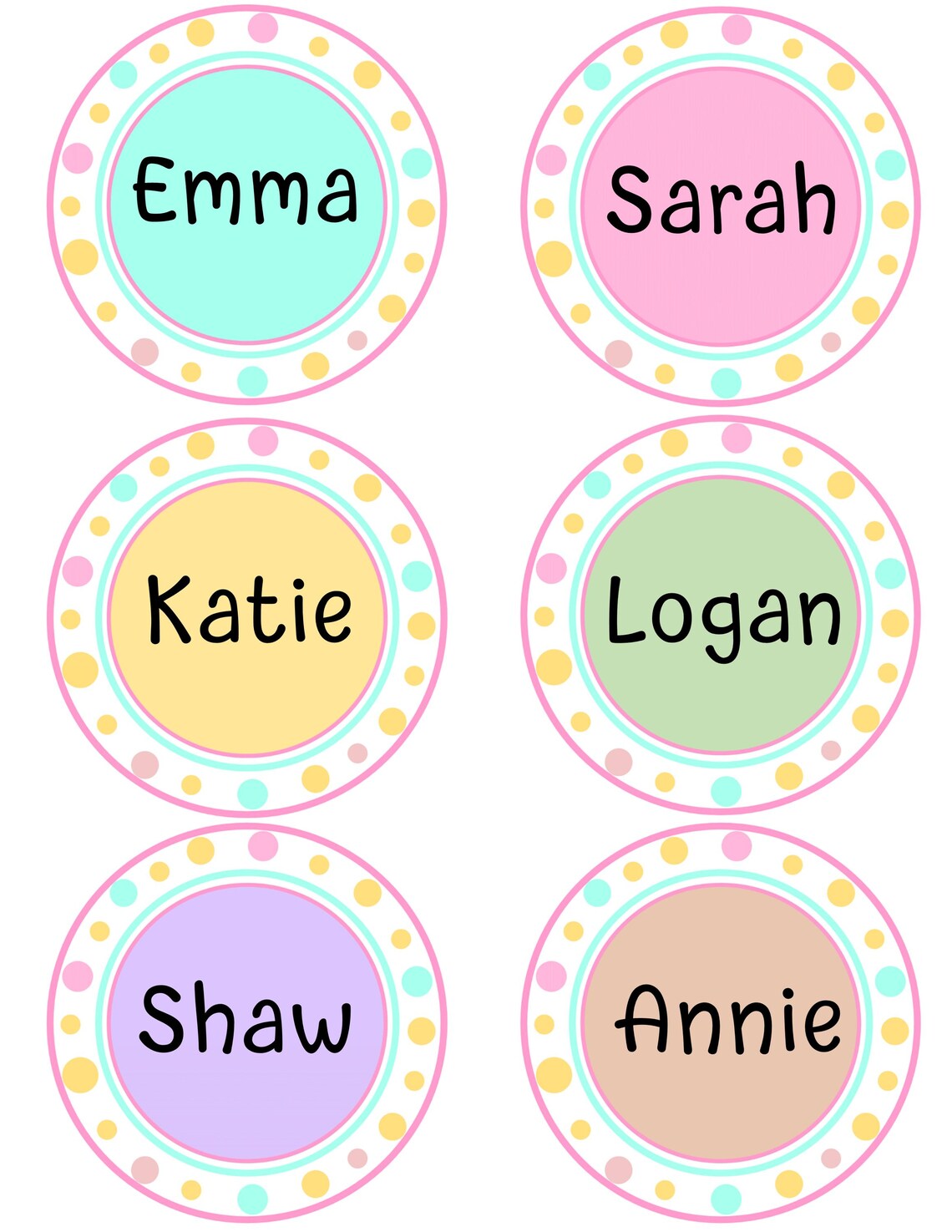 Back to School Pastel Polka Dots Student Nametags, Name Tents, Locker ...