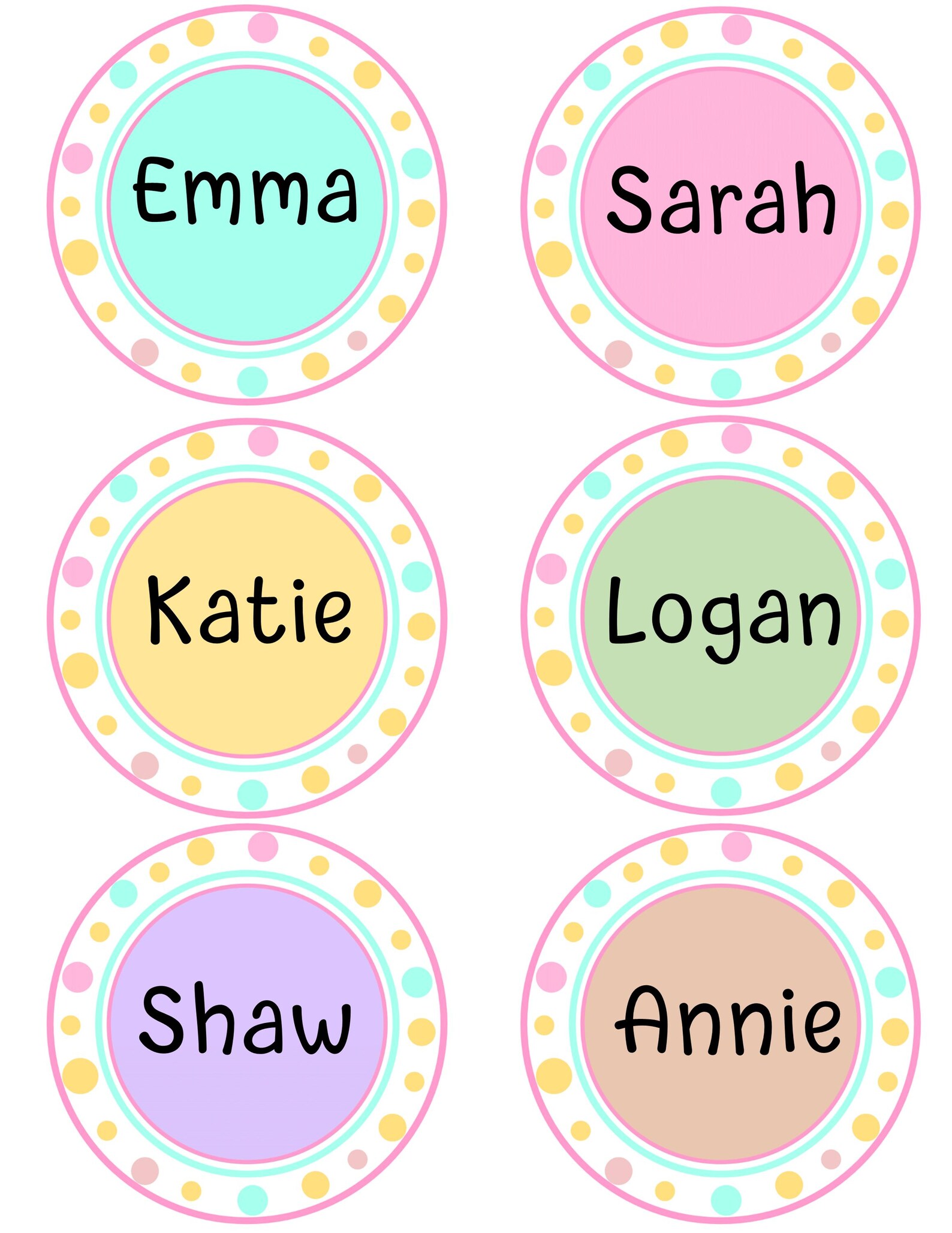 Back to School Pastel Polka Dots Student Nametags, Name Tents, Locker ...