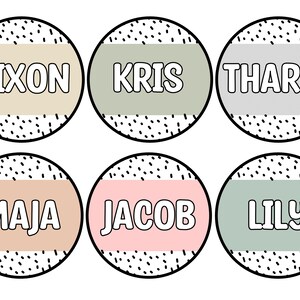Printable Round Boho Spotty Name Tags, Circular Name Tags, Cubby Labels ...