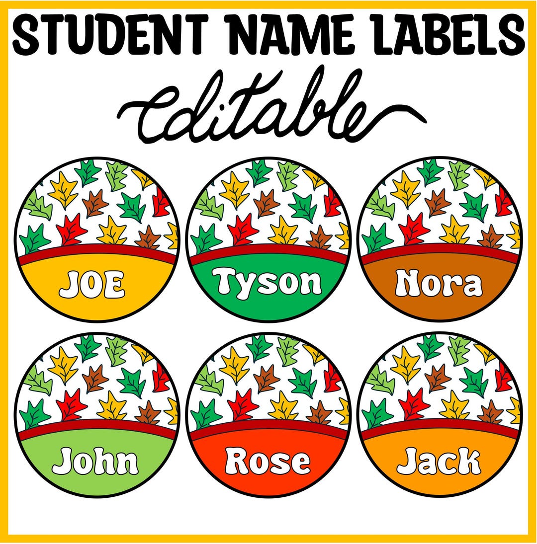 Round Autumn Student Name Labels, Fall Name Plates, Leaves Name Signs ...