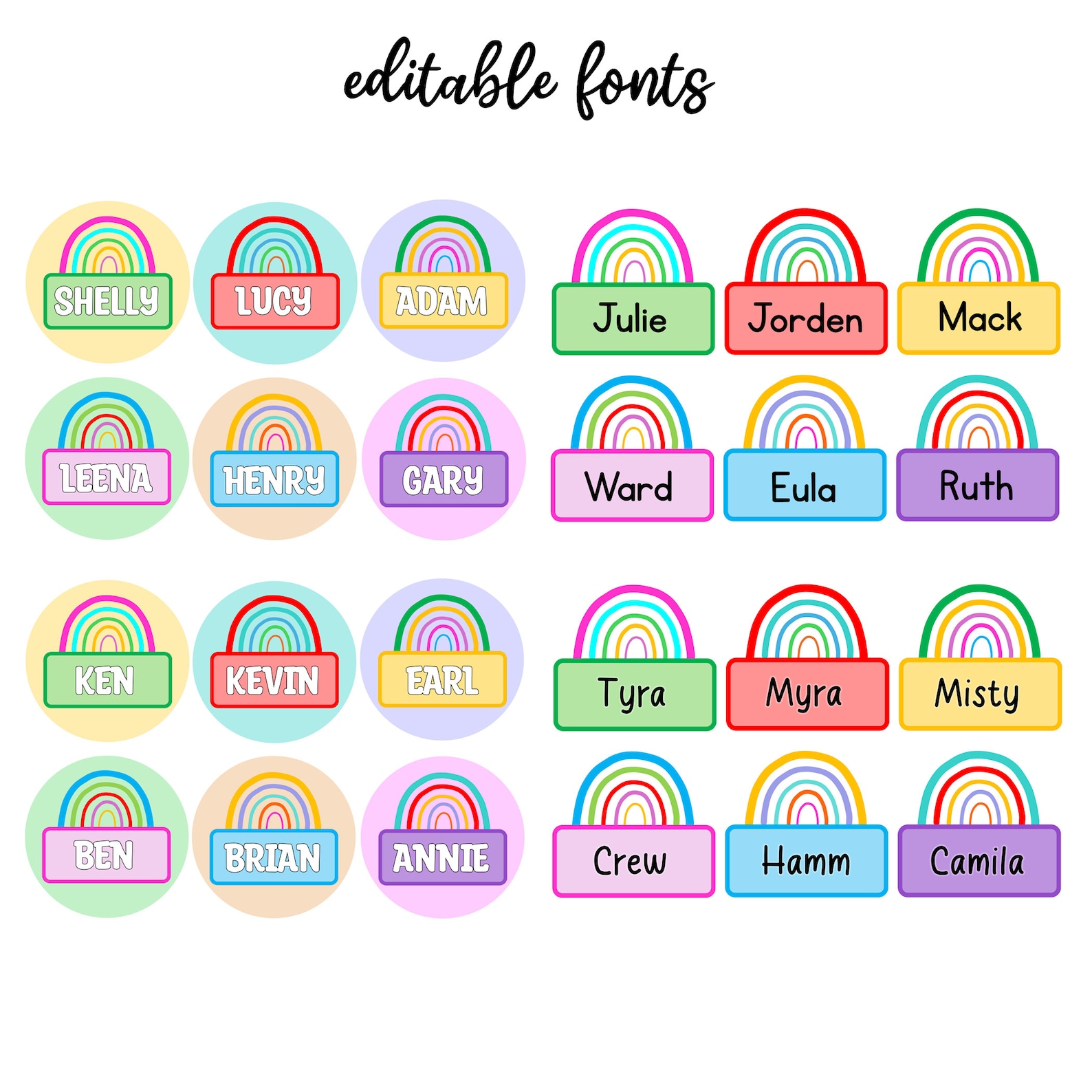 Printable Rainbow Theme Student Name Tags, Name Signs, Classroom Labels ...