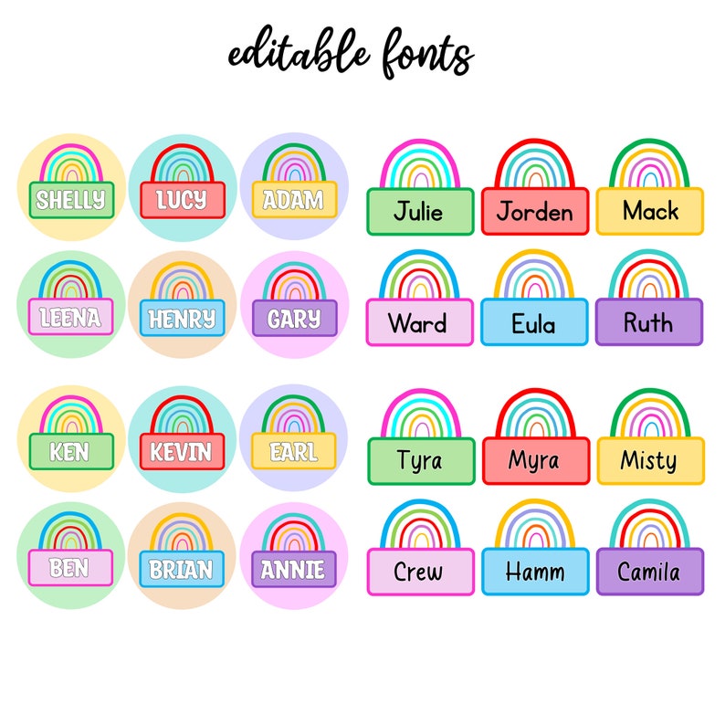 Printable Rainbow Theme Student Name Tags, Name Signs, Classroom Labels ...