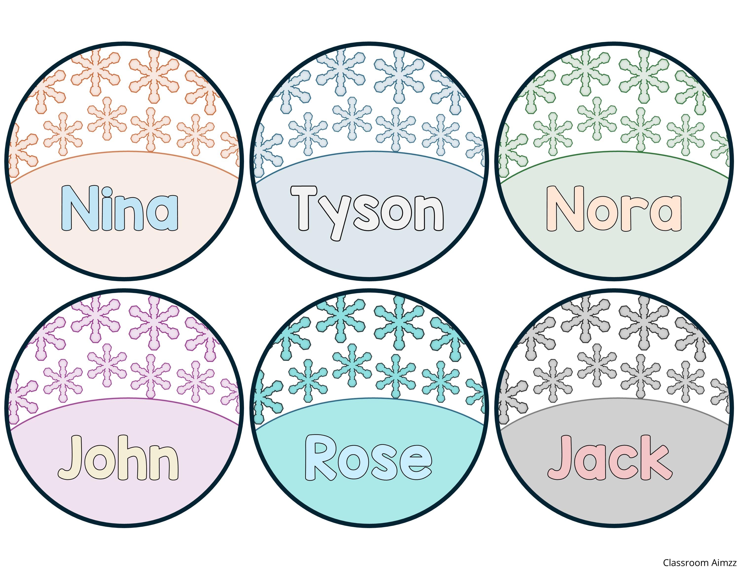 Winter Student Name Tags, Printable Snowflakes Name Labels, Cubby ...