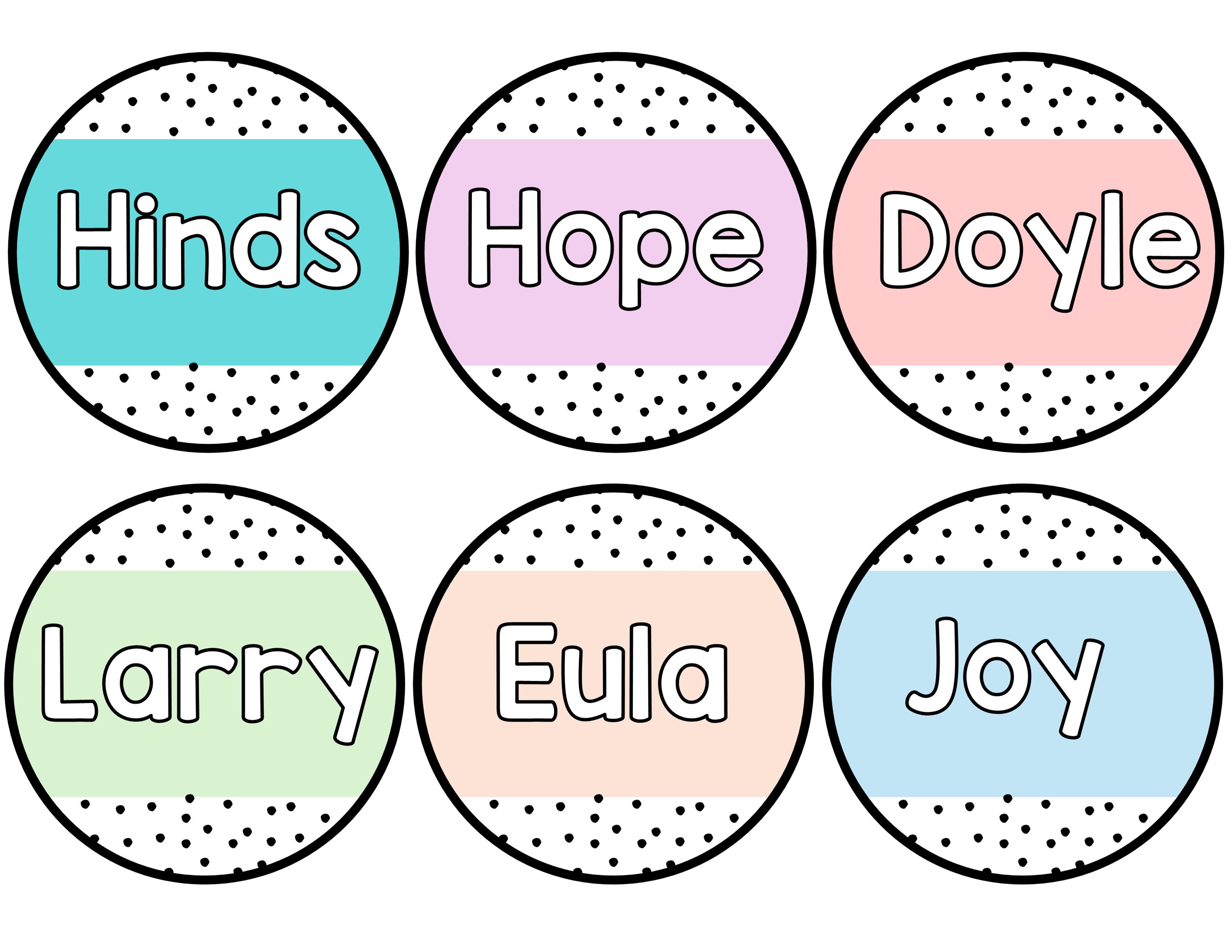 Printable Bright Colors Spotty Student Name Tags, Editable Circular ...