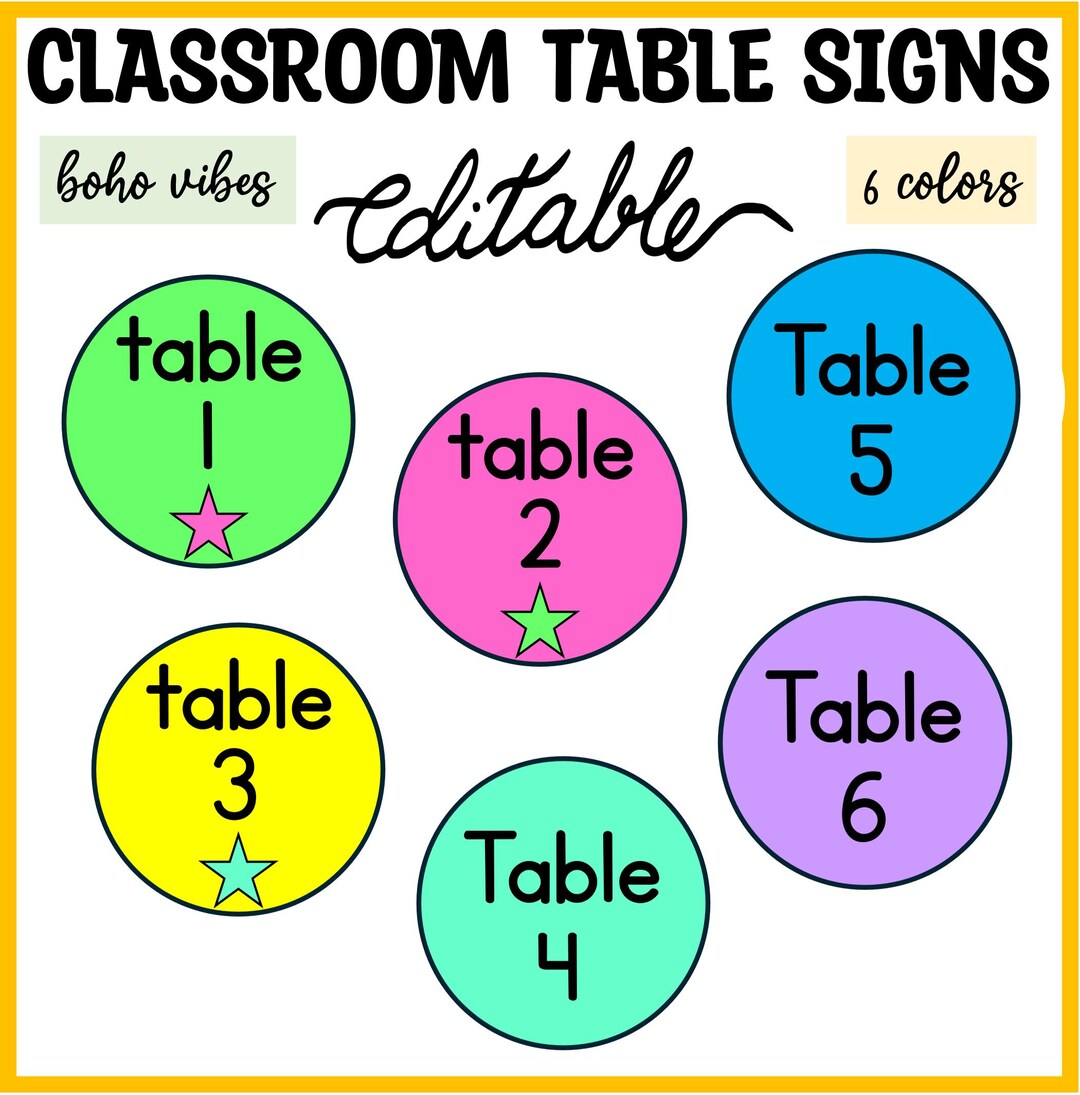 Printable Bright Classroom Table Numbers, Table, Team and Group Numbers ...