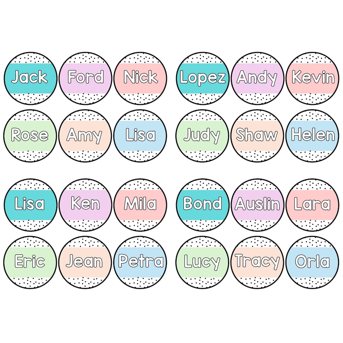 Printable Bright Colors Spotty Student Name Tags, Editable Circular ...