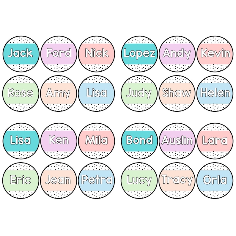 Printable Bright Colors Spotty Student Name Tags, Editable Circular ...
