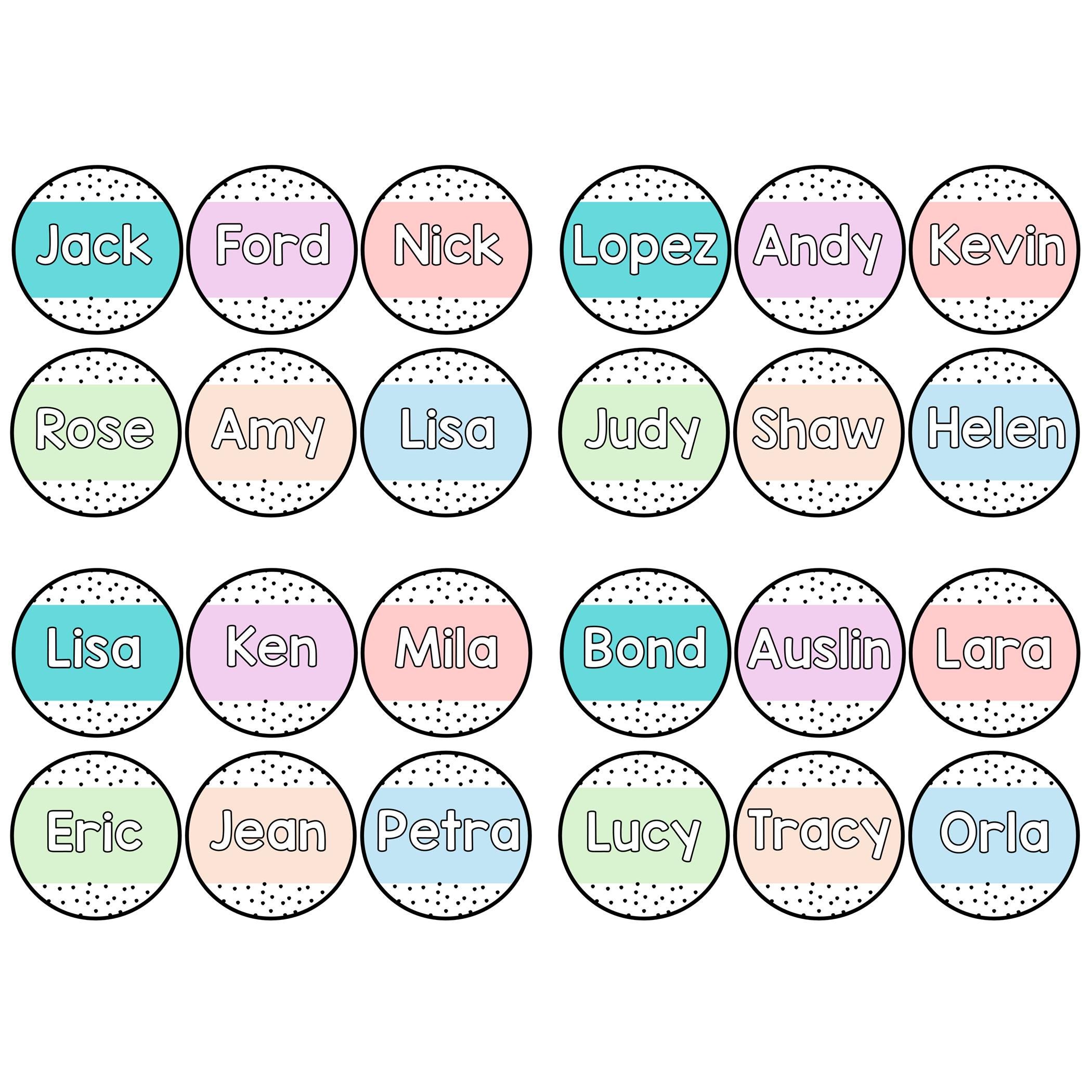 Printable Bright Colors Spotty Student Name Tags, Editable Circular ...