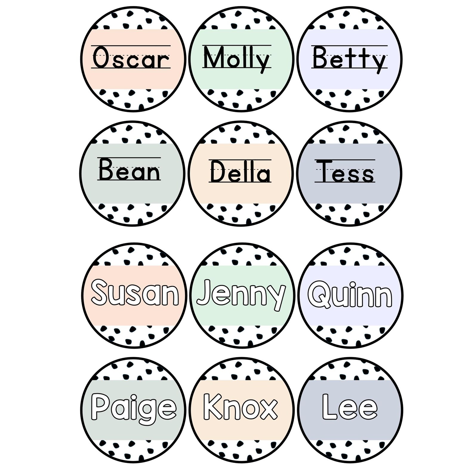 Printable Spotty Student Name Tags Printable, Editable Circular Name ...