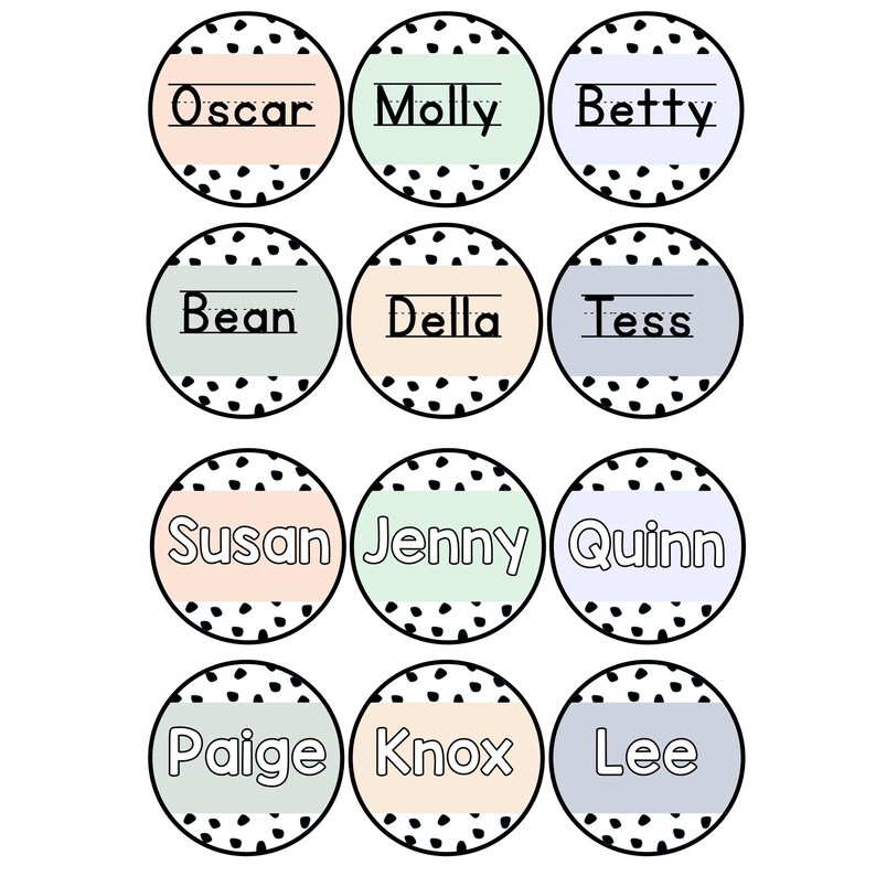 Printable Spotty Student Name Tags Printable, Editable Circular Name ...
