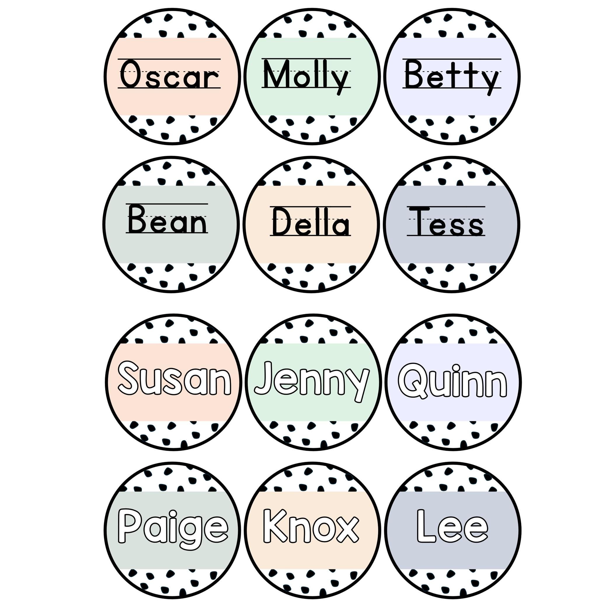 Printable Spotty Student Name Tags Printable, Editable Circular Name ...
