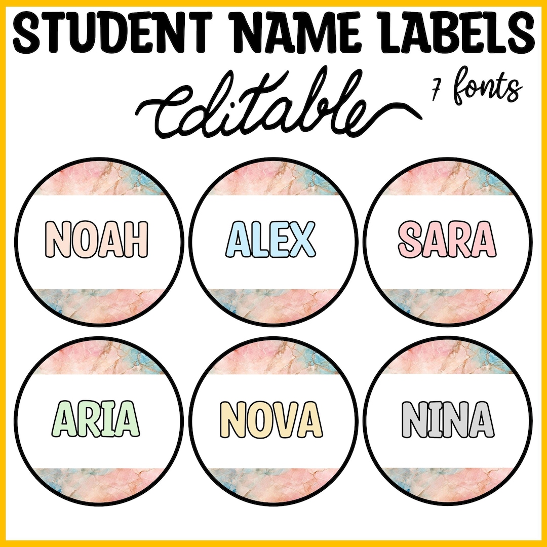 Printable Bright Student Name Labels, Editable Round Student Name Signs ...
