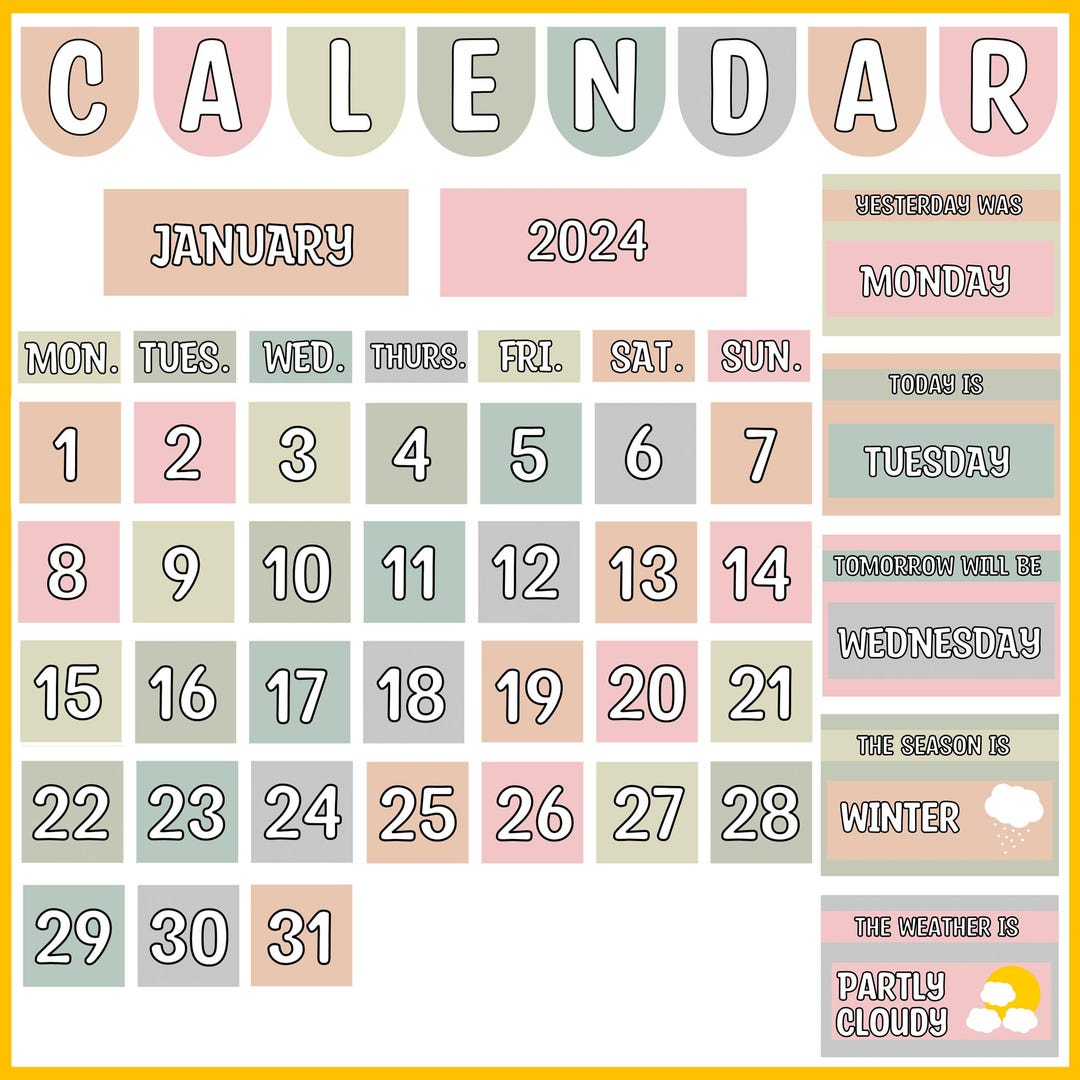 Printable Boho Neutral Classroom Calendar Labels, Calendar Cards, Boho ...