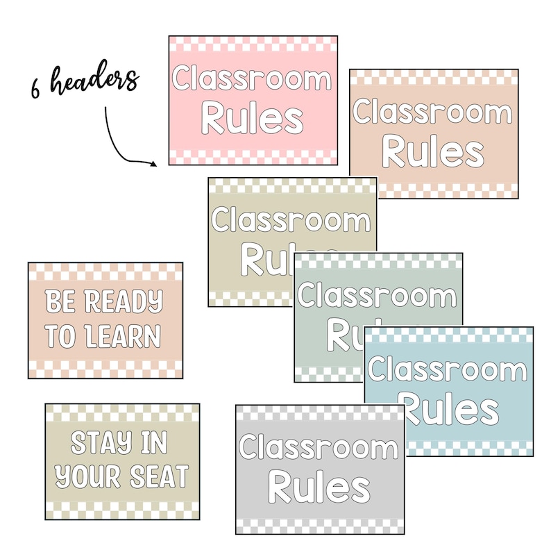 Printable Boho Checkered Classroom Rules Labels, Classroom Rules ...