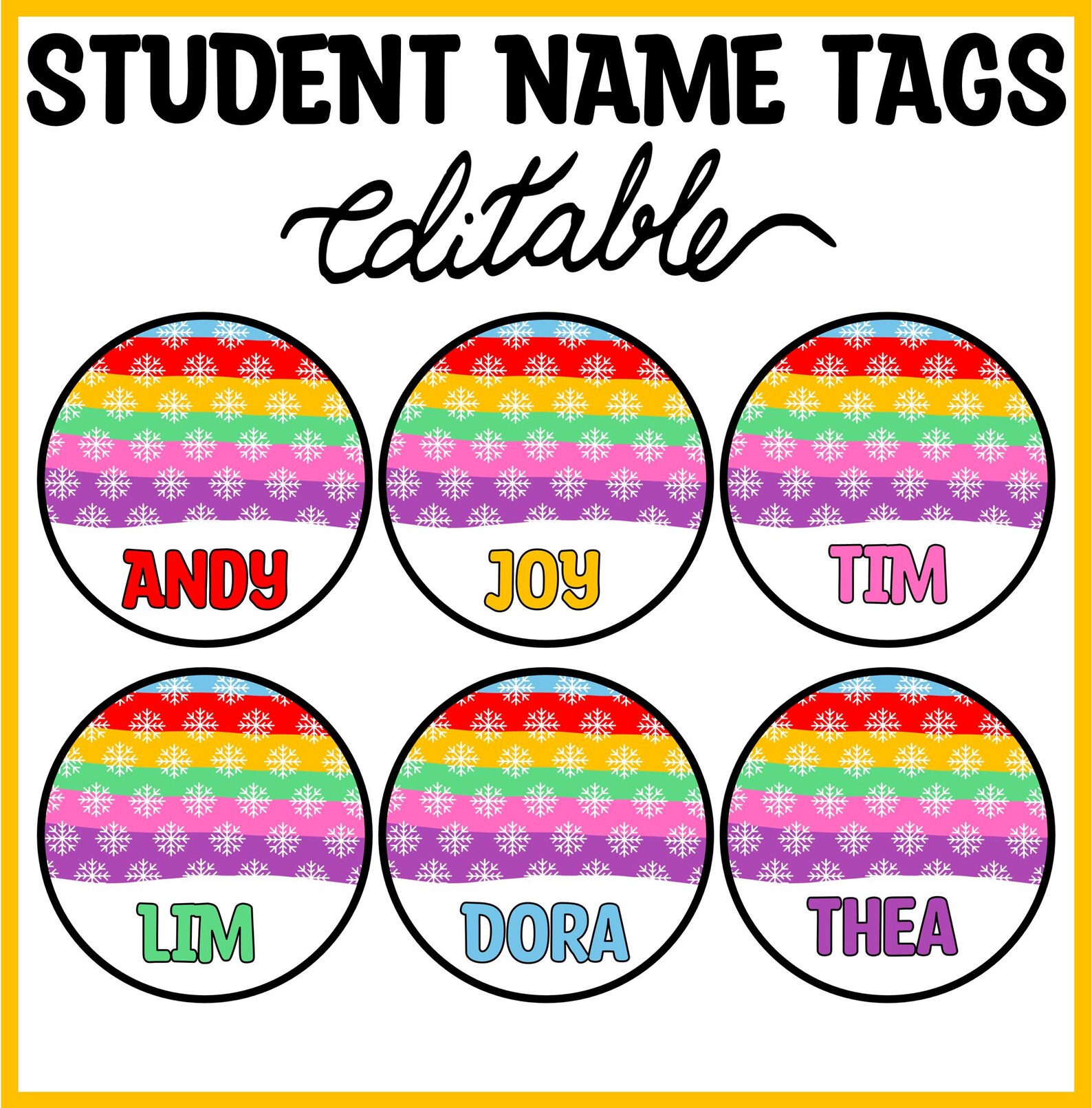 Printable Colorful Snowflakes Name Labels, Winter Name Plates, Round ...