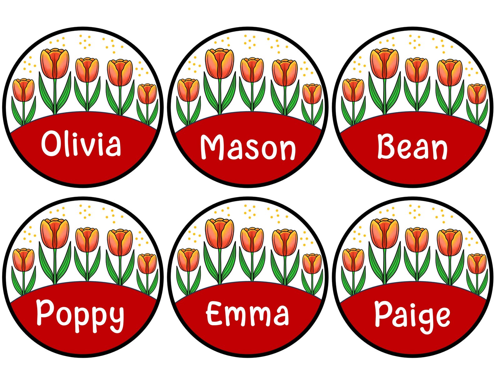 Printable Spring Nametags, Printable Bright Tulip Student Name Labels ...