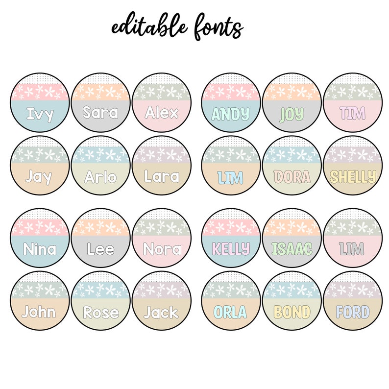 Printable Boho Dotty Floral Student Name Labels, Neutral Classroom ...