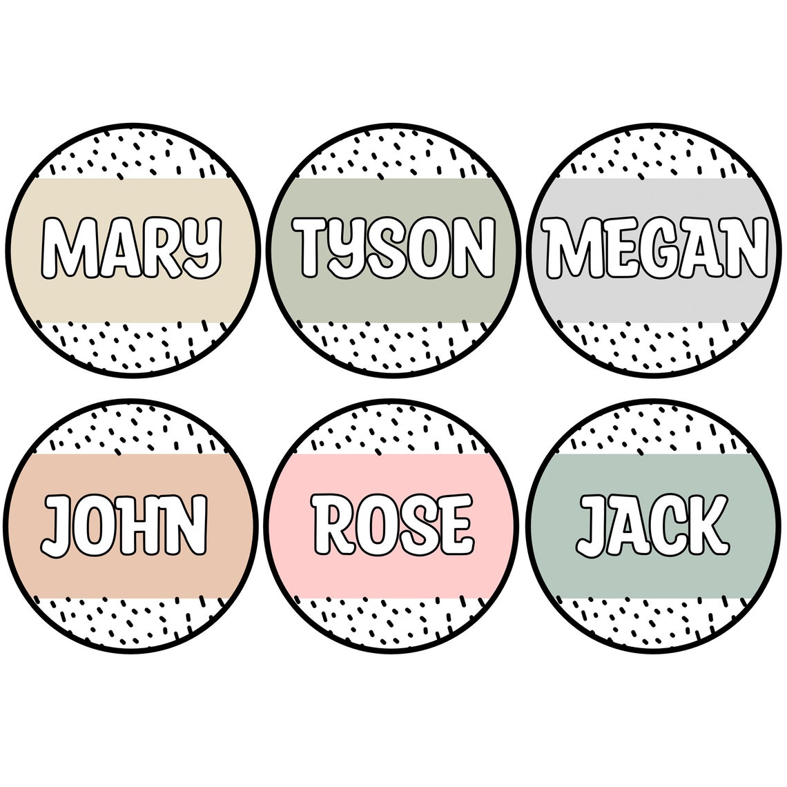 Printable Round Boho Spotty Name Tags, Circular Name Tags, Cubby Labels ...