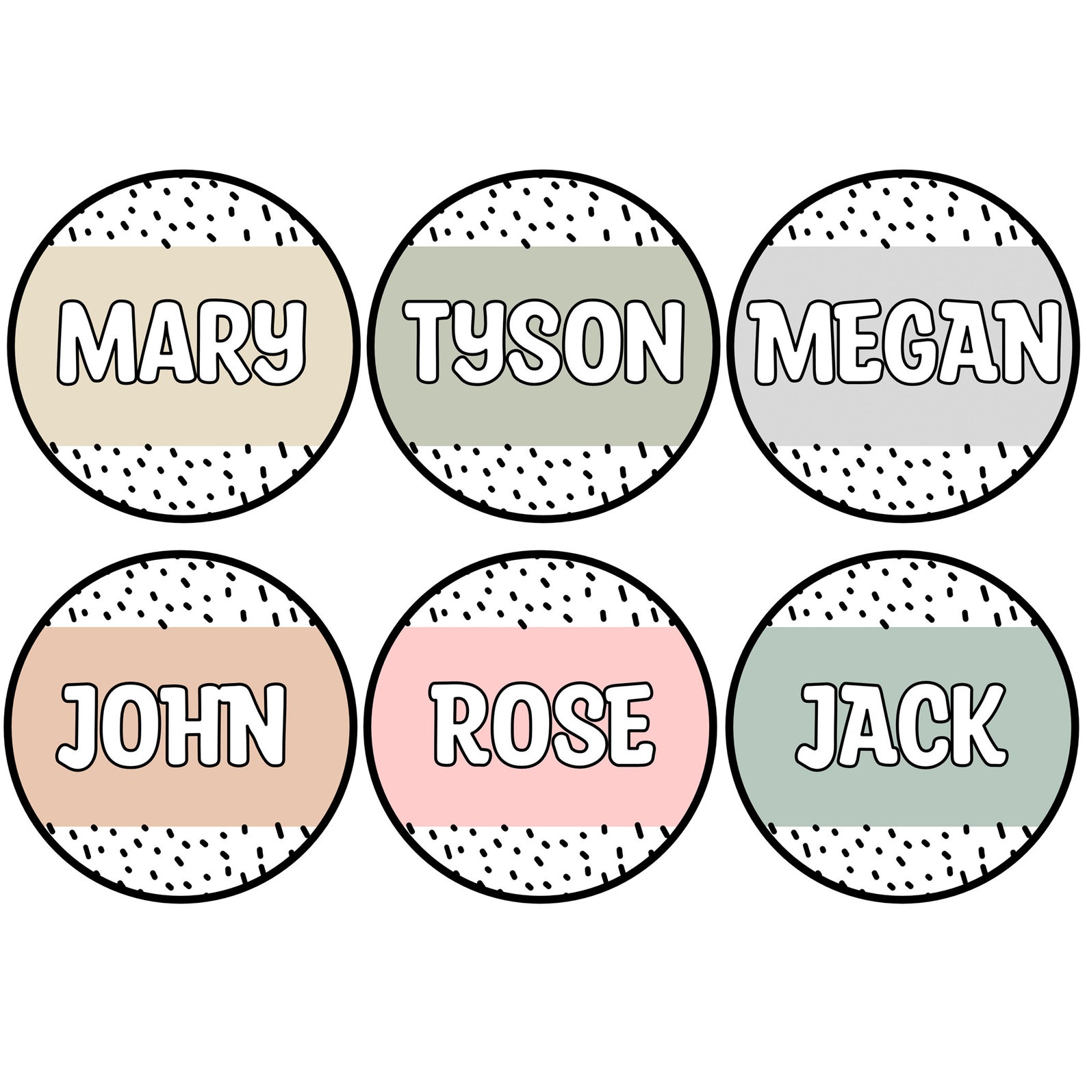 Printable Round Boho Spotty Name Tags, Circular Name Tags, Cubby Labels ...