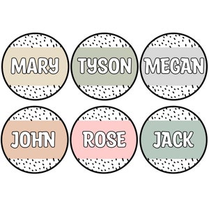 Printable Round Boho Spotty Name Tags, Circular Name Tags, Cubby Labels ...